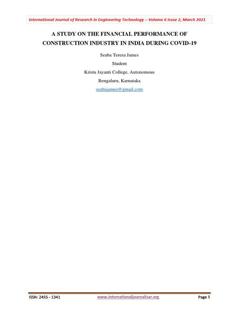 A Study On The Financial Performance of Construction Industry in India During Covid-19 | PDF ...