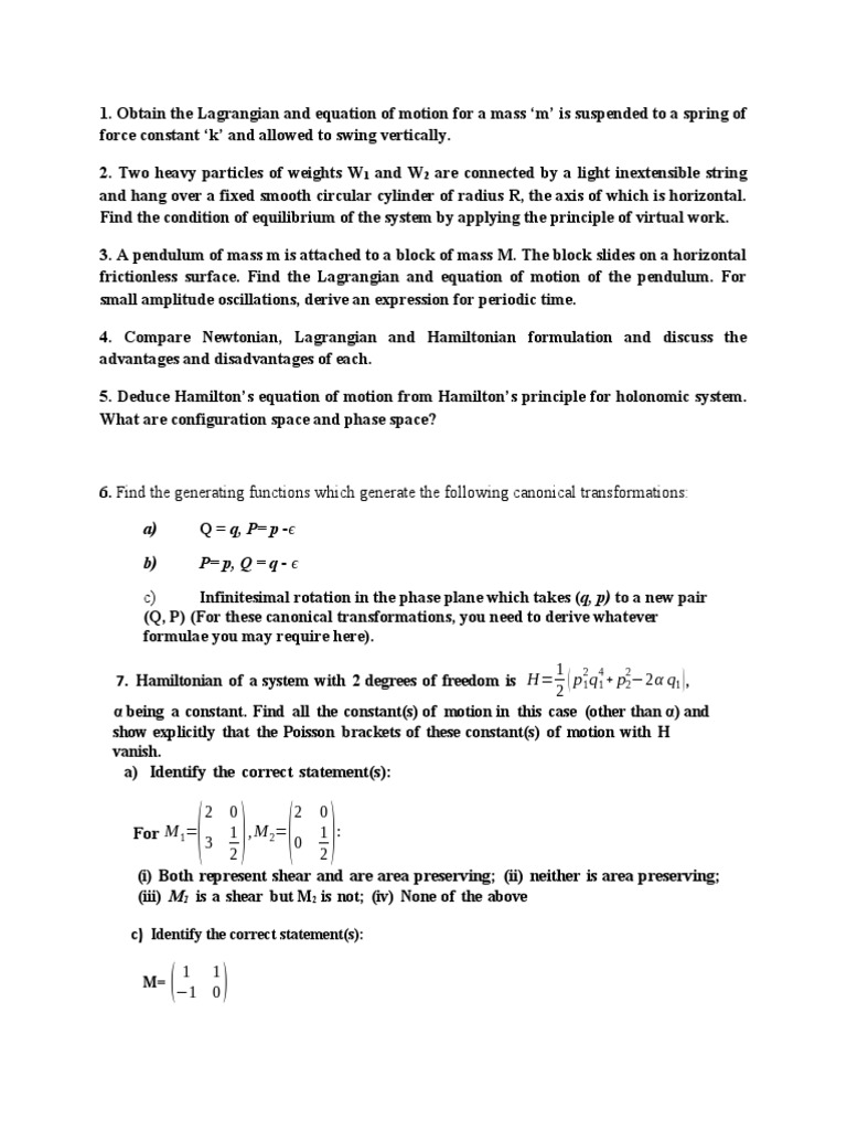 Classical Mechanics-Assignment | PDF
