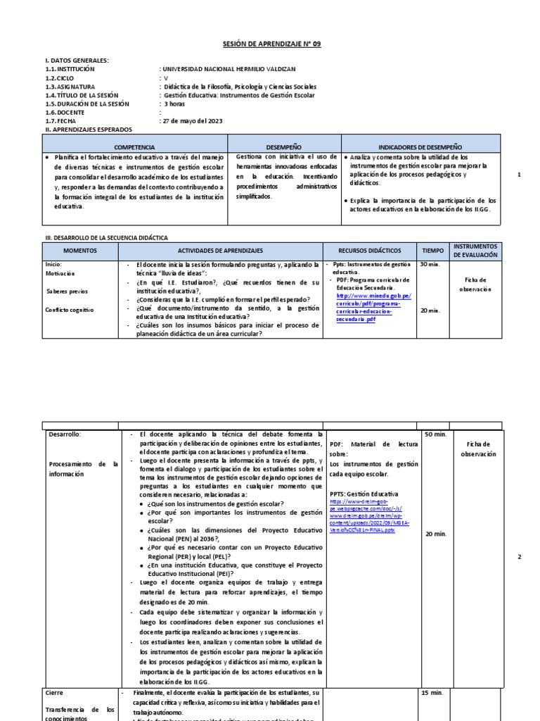 Ejemplo - Sesión de Clase ..... (08-07-22) | PDF | Maestros | Plan de estudios