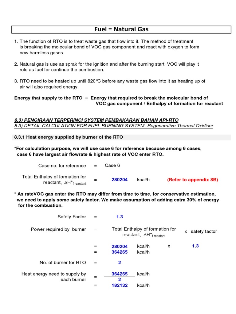 RTO Fuel Combustion Calculations | PDF | Combustion | Gases