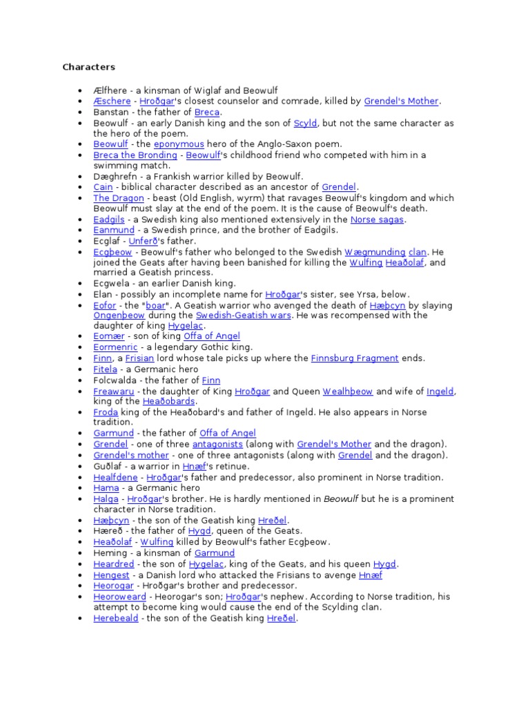 Characters From Beowulf | PDF | Beowulf | Medieval Legends