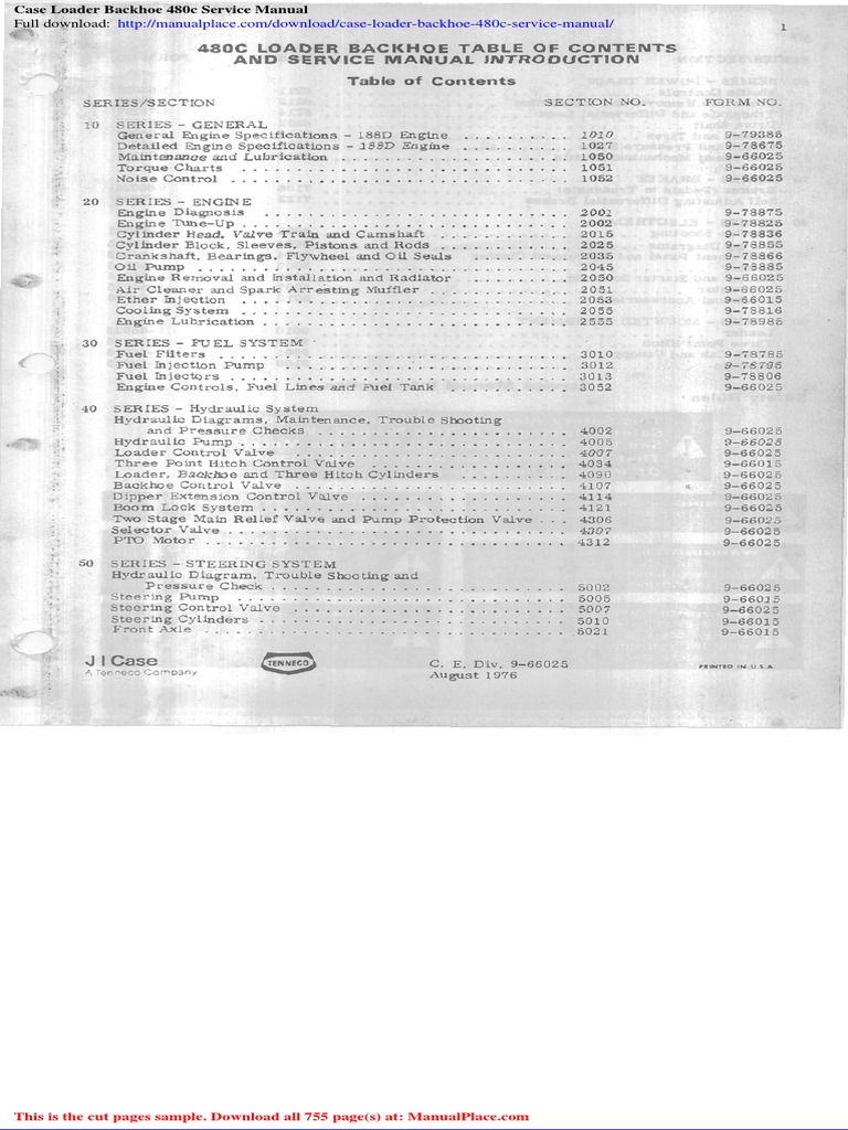 Case Loader Backhoe 480c Service Manual | PDF | Computers | Technology & Engineering