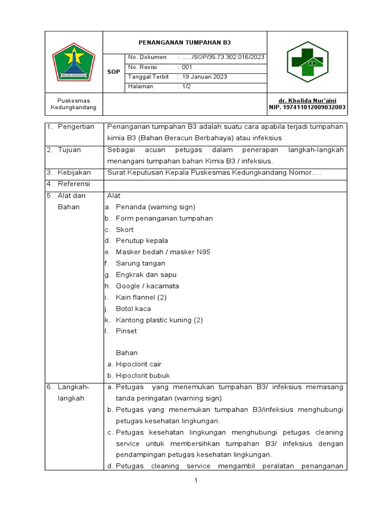 SOP Penaganan Tumpahan b3 | PDF