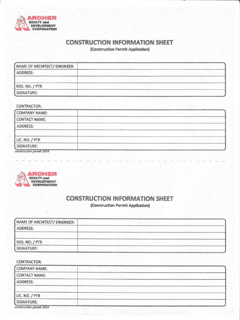 Construction Information Sheet | PDF