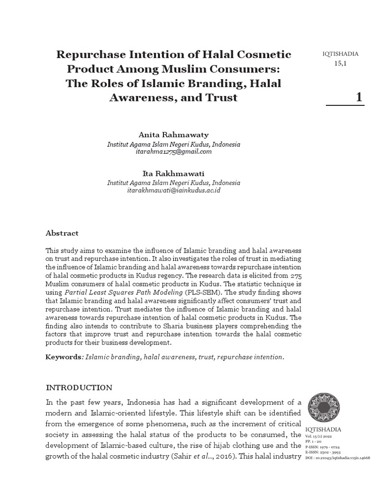 Repurchase Intention of Halal Cosmetic Product Among Muslim Consumers: The Roles of Islamic ...