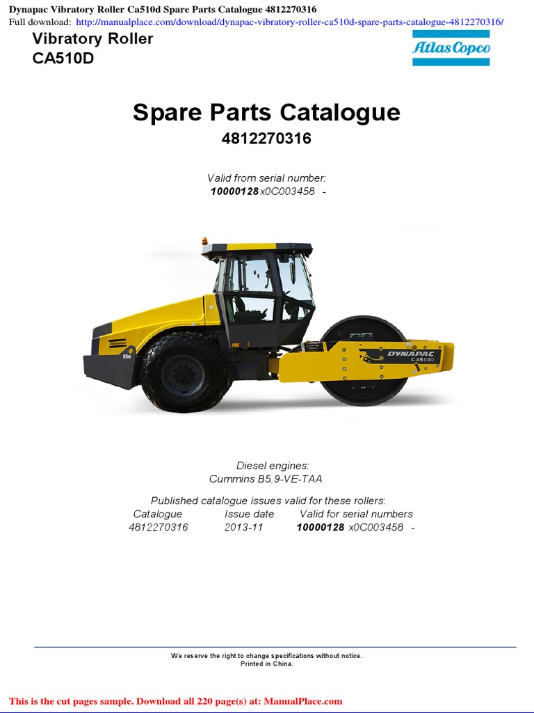 Dynapac Vibratory Roller Ca510d Spare Parts Catalogue 4812270316 | PDF