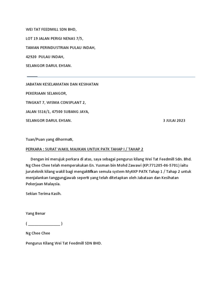 Surat Perwakilan Kuasa Jkkp | PDF