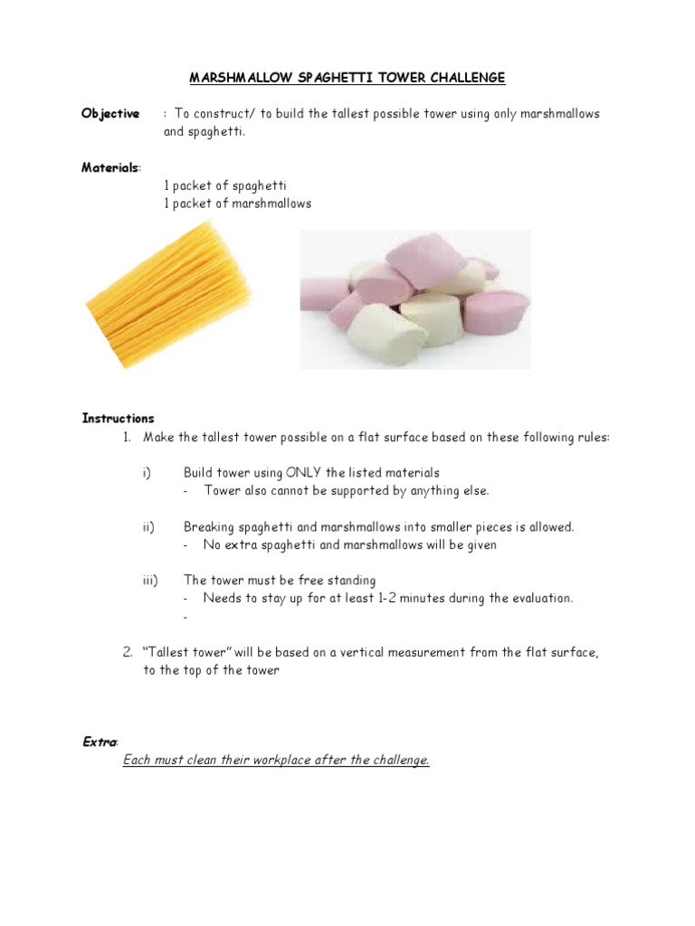Marshmallow Spaghetti Tower Challenge | PDF