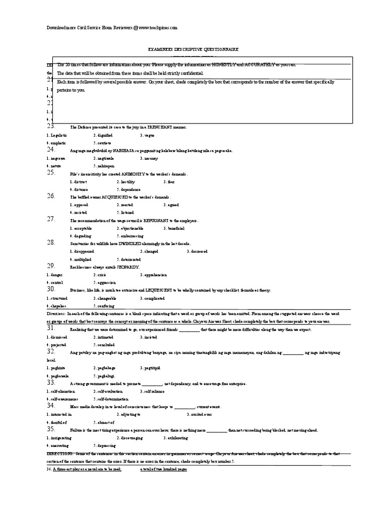 Civil Service Exam Review Questions | PDF | Paper