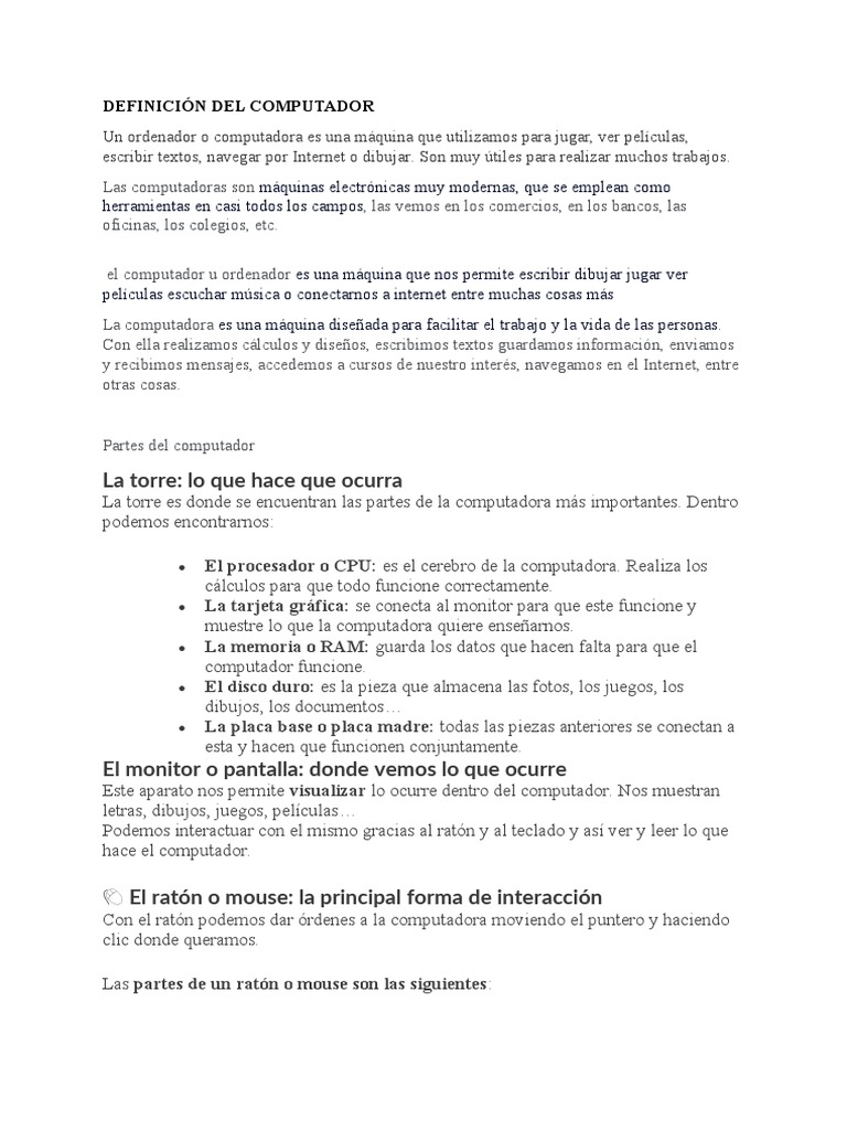 Definición Del Computador | PDF | Hardware de la computadora | Periférico