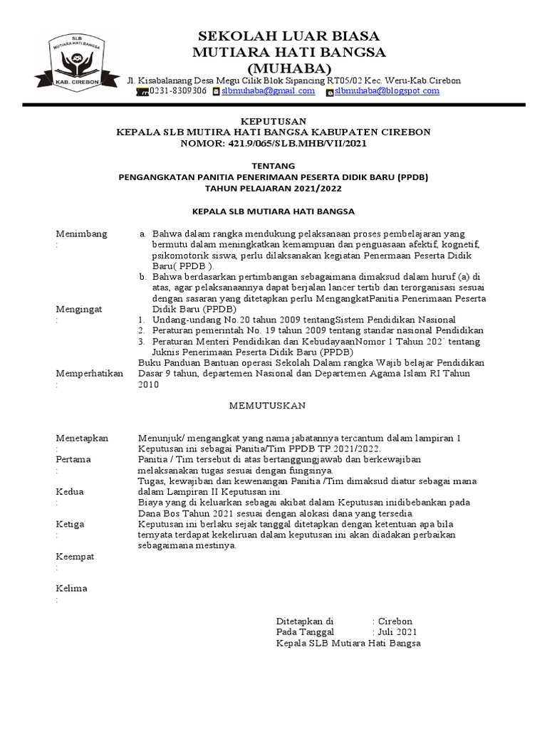 SK Panitia PPDB 2021-2022 | PDF