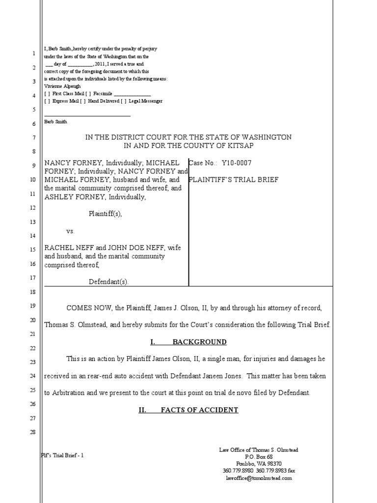 Trial Brief - 1st Draft | PDF | Chiropractic | Evidence (Law)