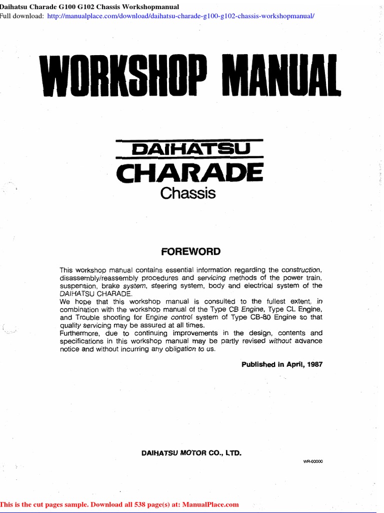 Daihatsu Charade g100 g102 Chassis Workshopmanual | PDF | Clutch | Motor Oil