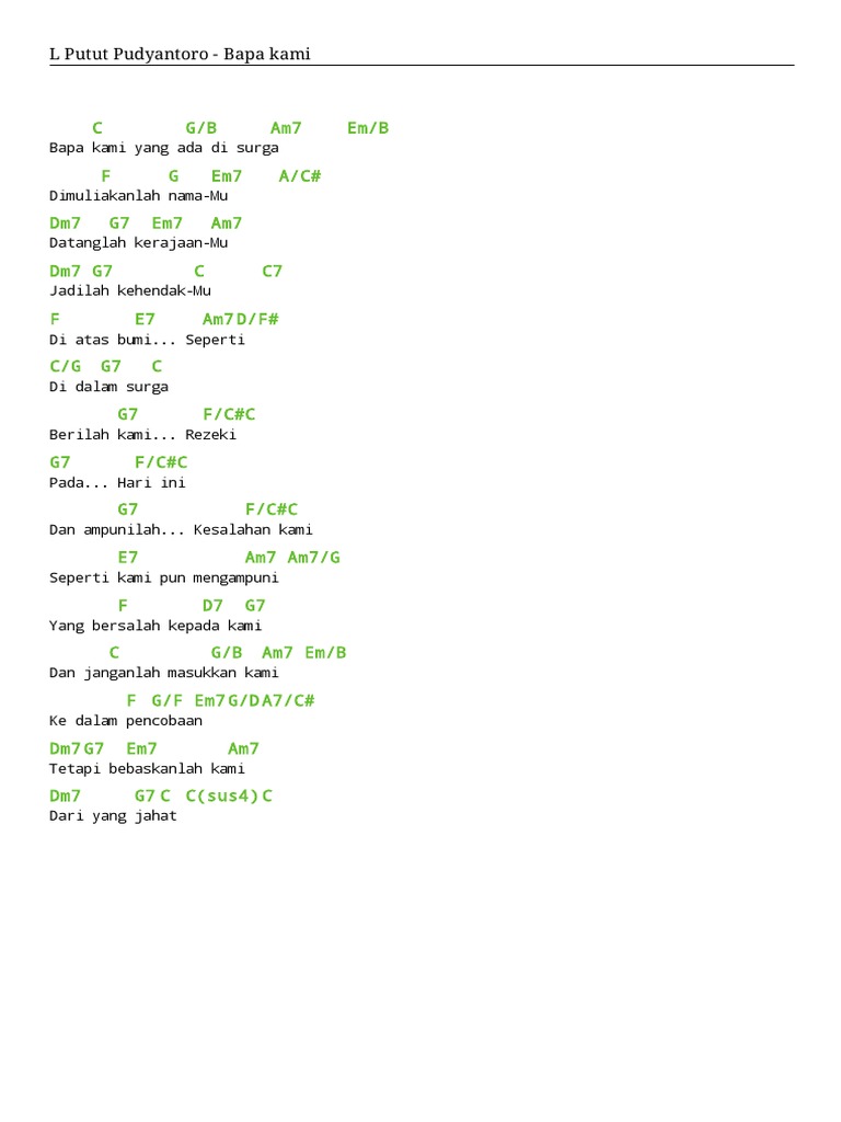 L Putut Pudyantoro Bapa Kami Chords Pdf