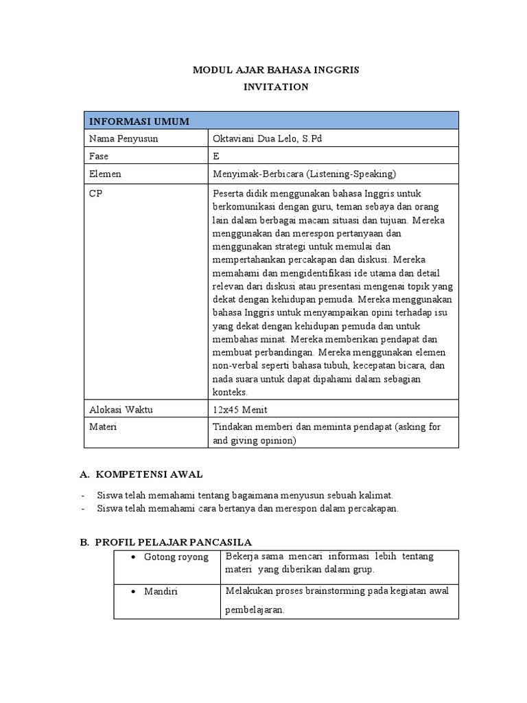 Modul Ajar Invitation | PDF