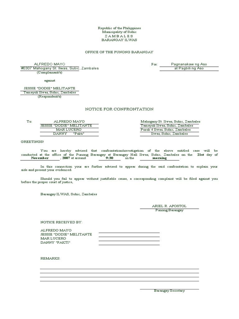 Notice for Confrontation: Dog Theft Case | PDF