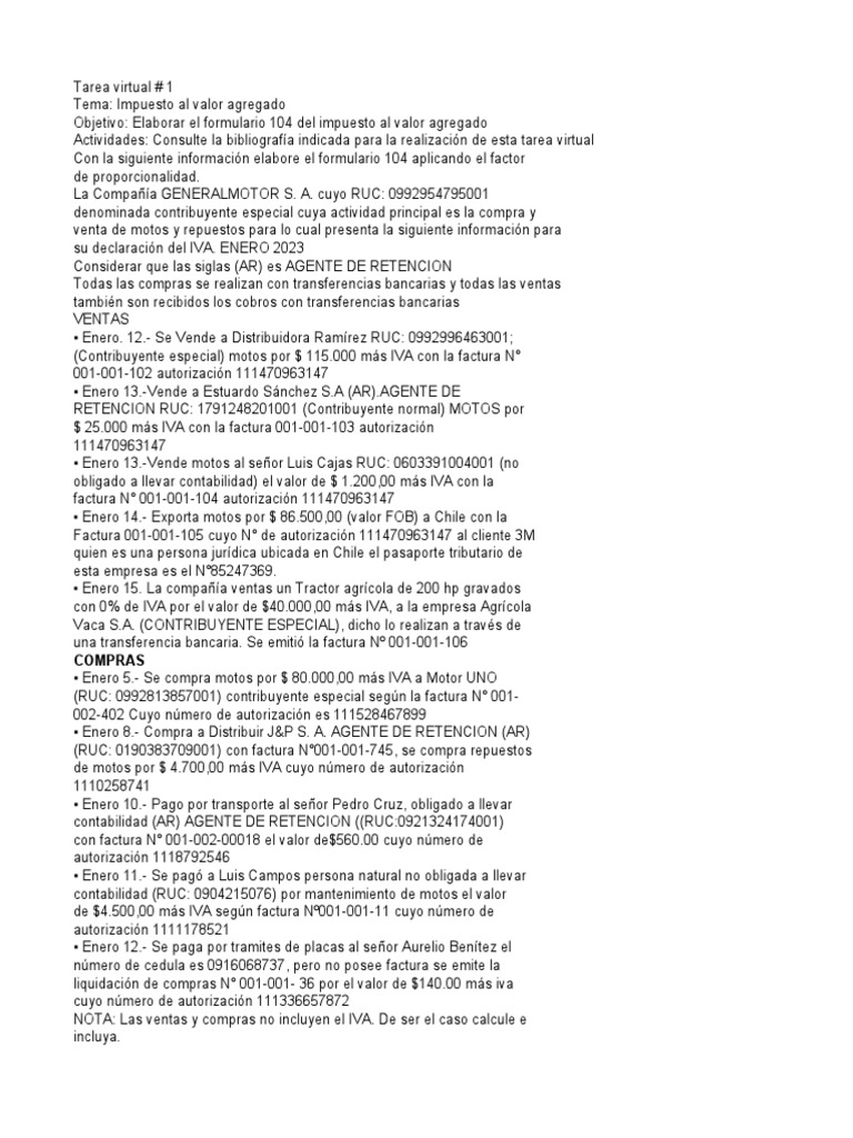Formulario 104: Impuesto al Valor Agregado | PDF | Impuesto al valor ...