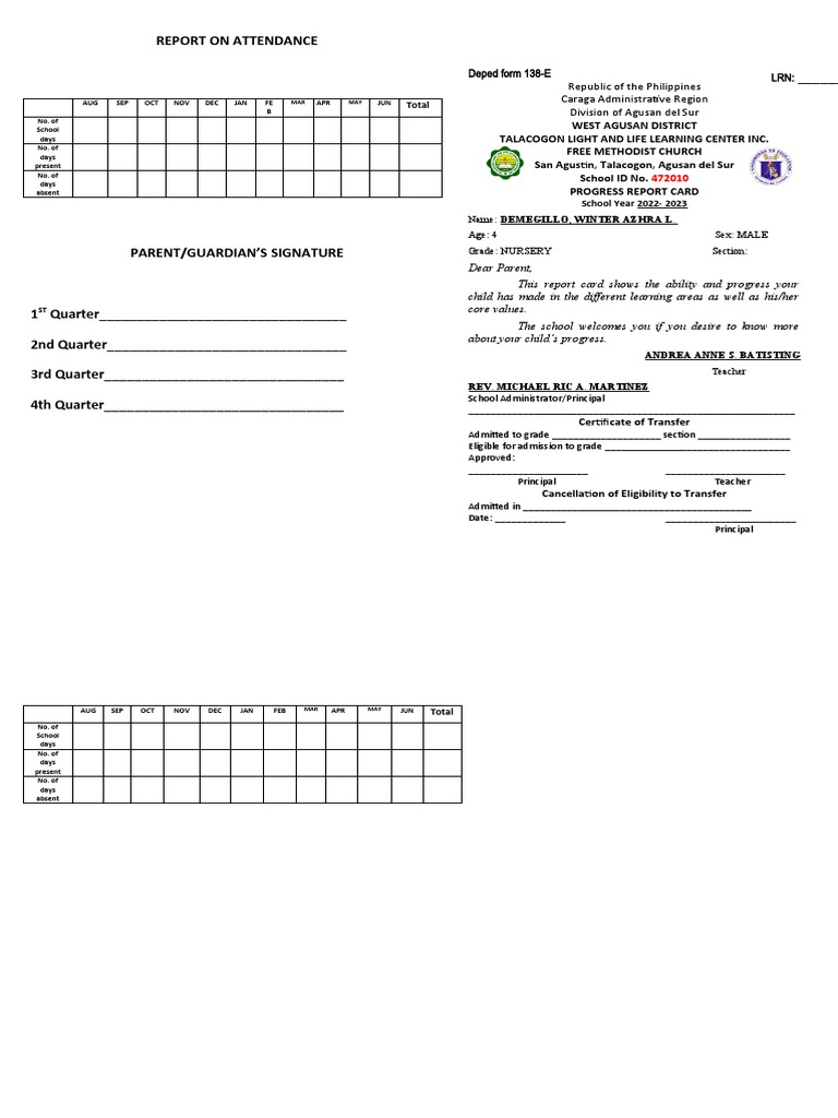 Nursery Report Card | PDF