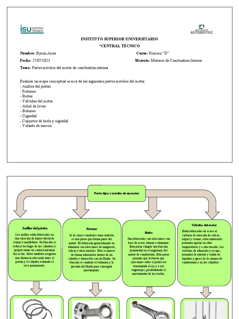 Partes Moviles Del Motor de Combustion Interna | PDF | Pistón | Motor ...