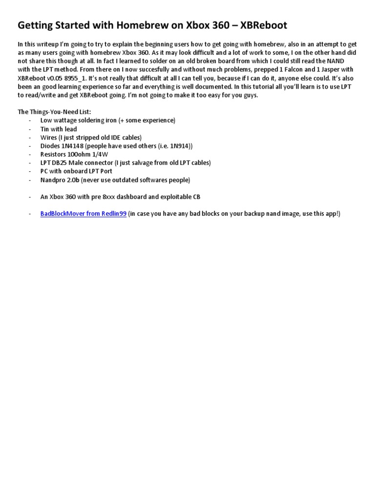 Getting Started With Homebrew On Xbox 360 | PDF | Xbox 360 | Xbox