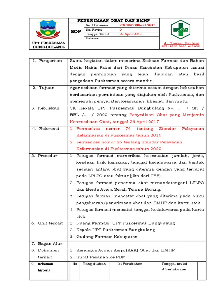 8.2.1.2 D. SOP PENERIMAAN OBAT DAN BMHP 2020 | PDF