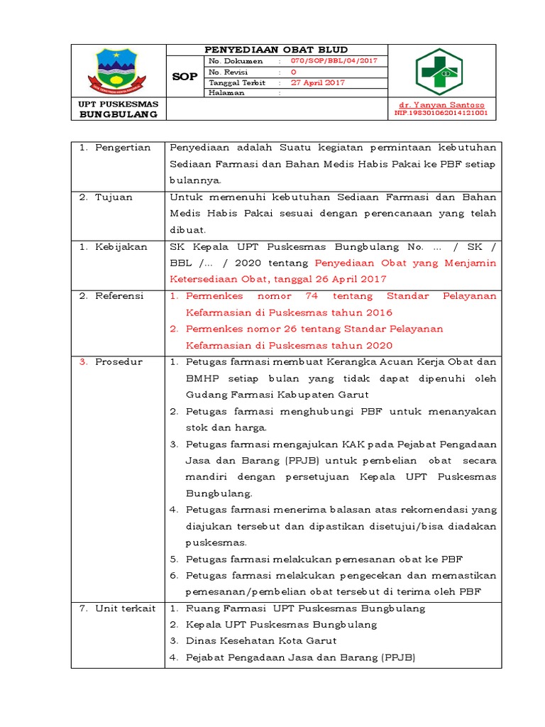 8.2.2.4. Dari 8.2.1.2 C. Sop Penyediaan Obat Blud Obat 2020 | PDF