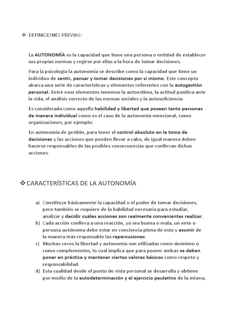 Definición de Autonomía Personal | PDF | Autoeficacia | Autoestima