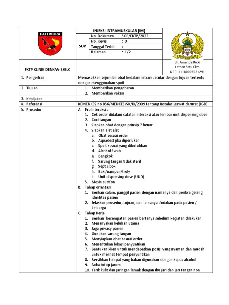Prosedur Injeksi Intramuscular SOP | PDF