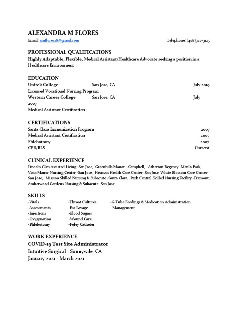 Resume Alexandra Flores | PDF | Nursing | Health Care