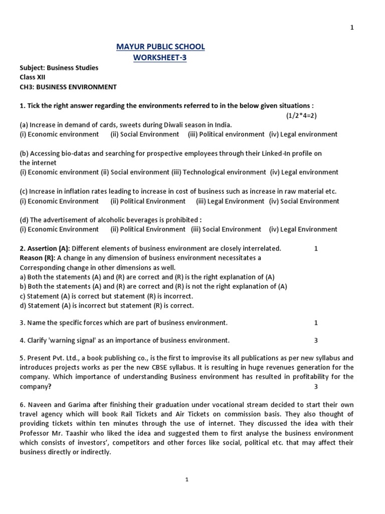 WORKSHEET ch-3 BST CLASS XII | Download Free PDF | Economies | Business