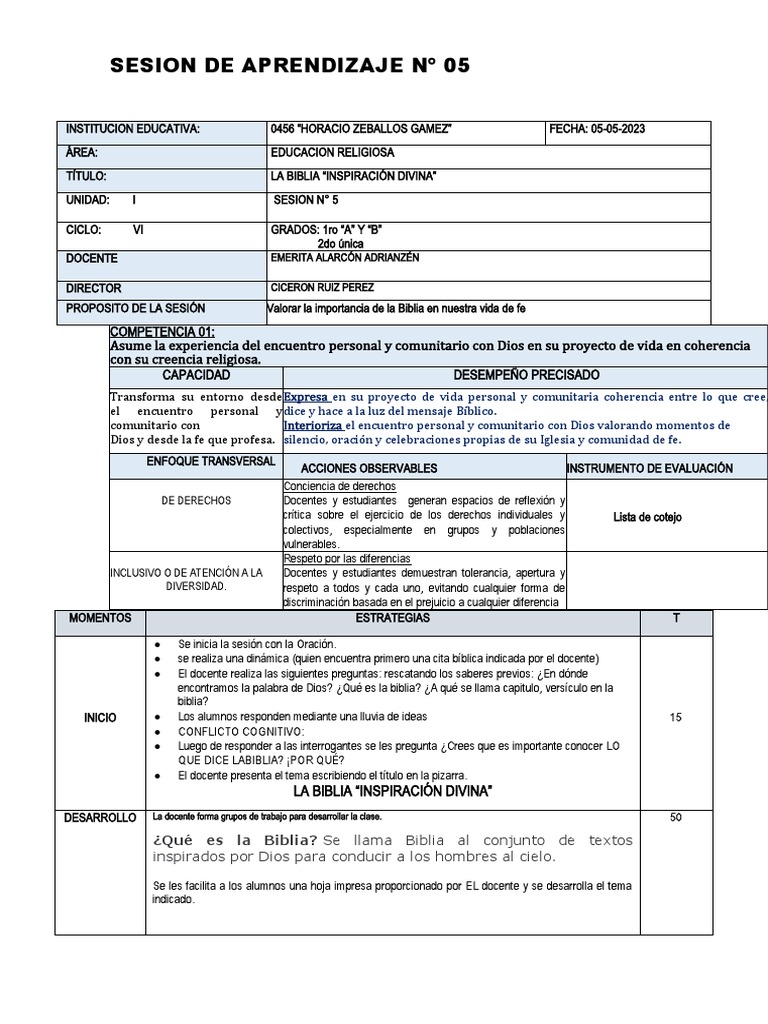 SESION DE APRENDIZAJE #05 Biblia | PDF | Biblia | Maestros