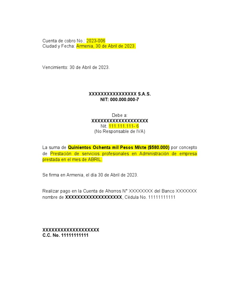 Modelo Cuenta de Cobro | PDF