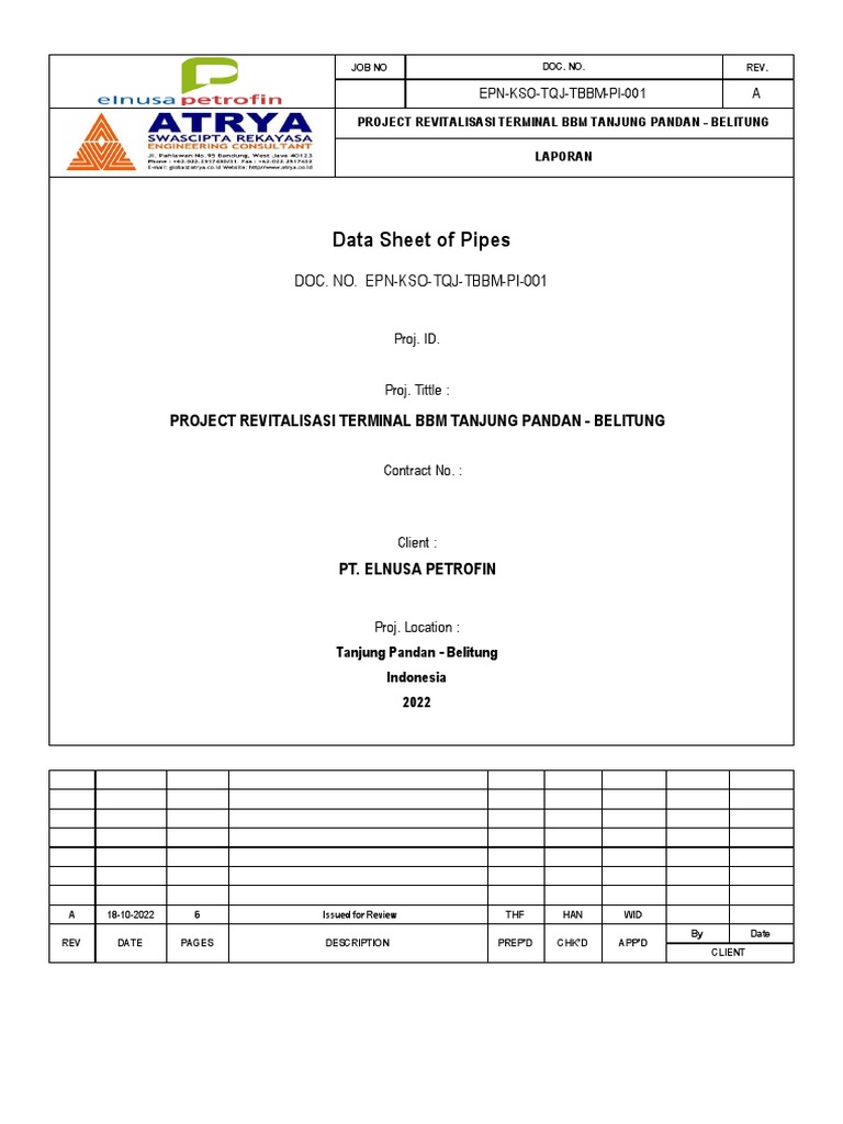 EPN-KSO-TQJ-TBBM-ME-005 - Data Sheet For Pipes | PDF