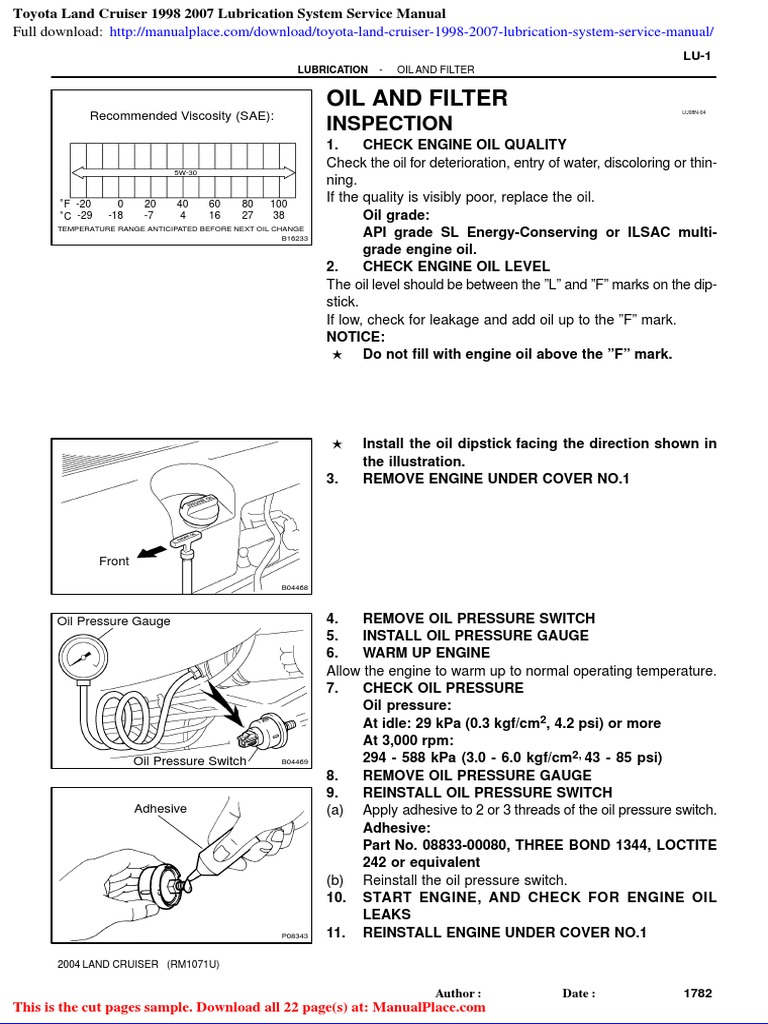 Toyota Land Cruiser 1998 2007 Lubrication System Service Manual | PDF ...