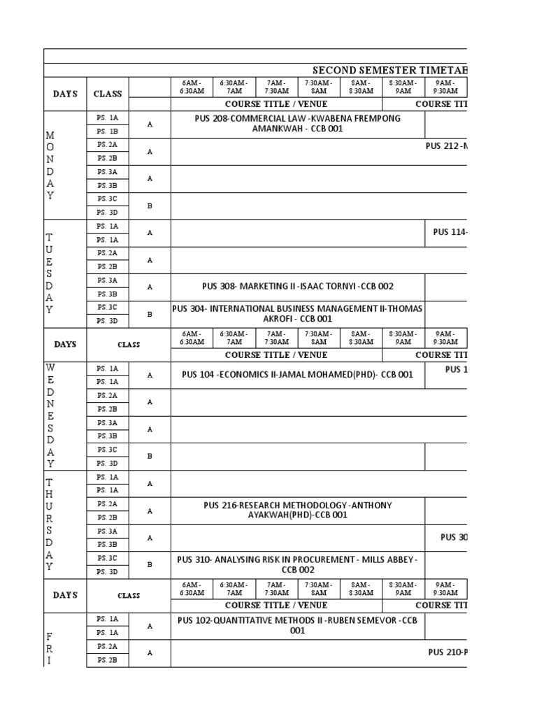 Second Semester Teaching Timetable For 2022 2023 Regular School | PDF | Biomedical Engineering ...