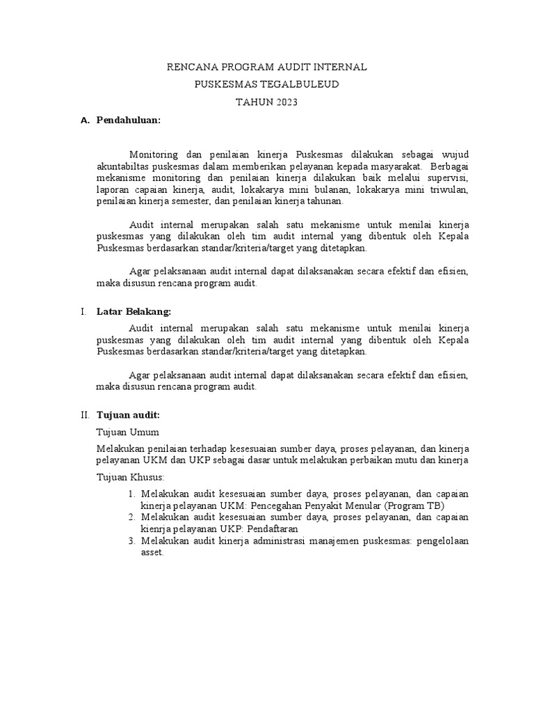 Rencana Program Audit Internal 2023 | PDF