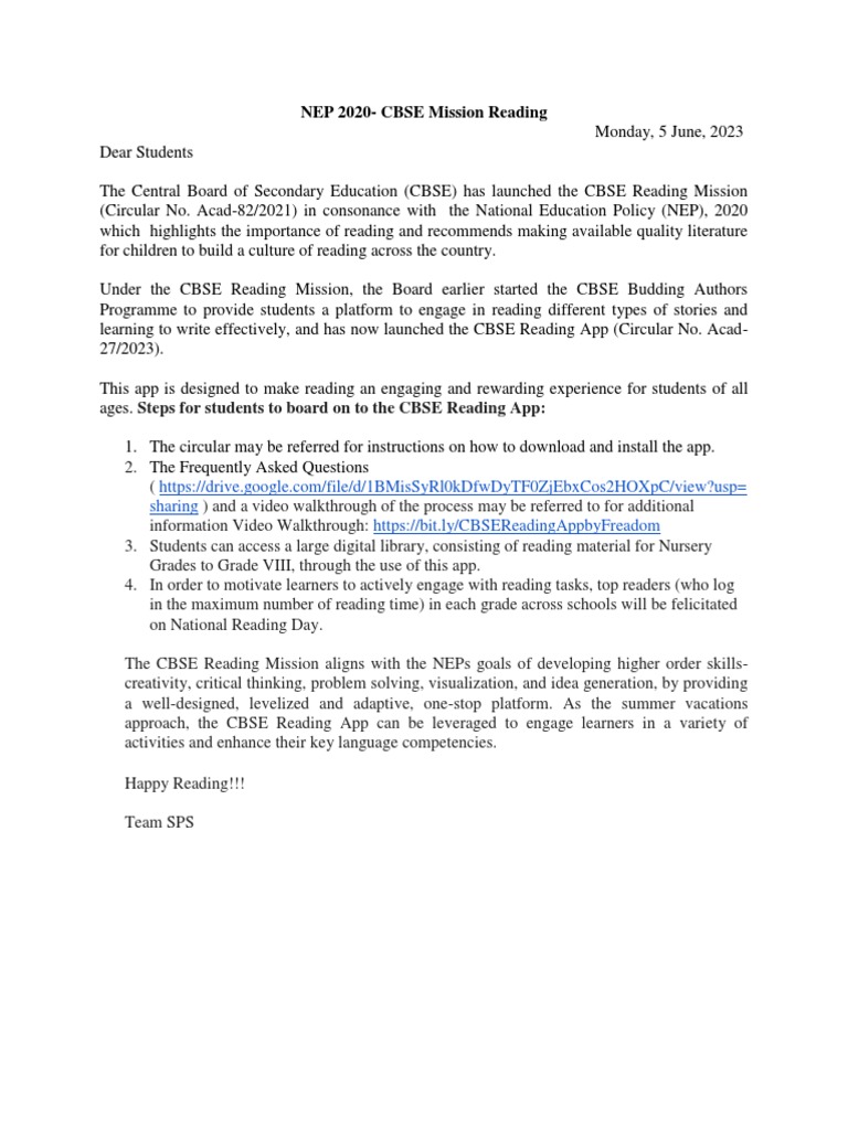 NEP 2020 - CBSE Mission Reading - 8 | PDF
