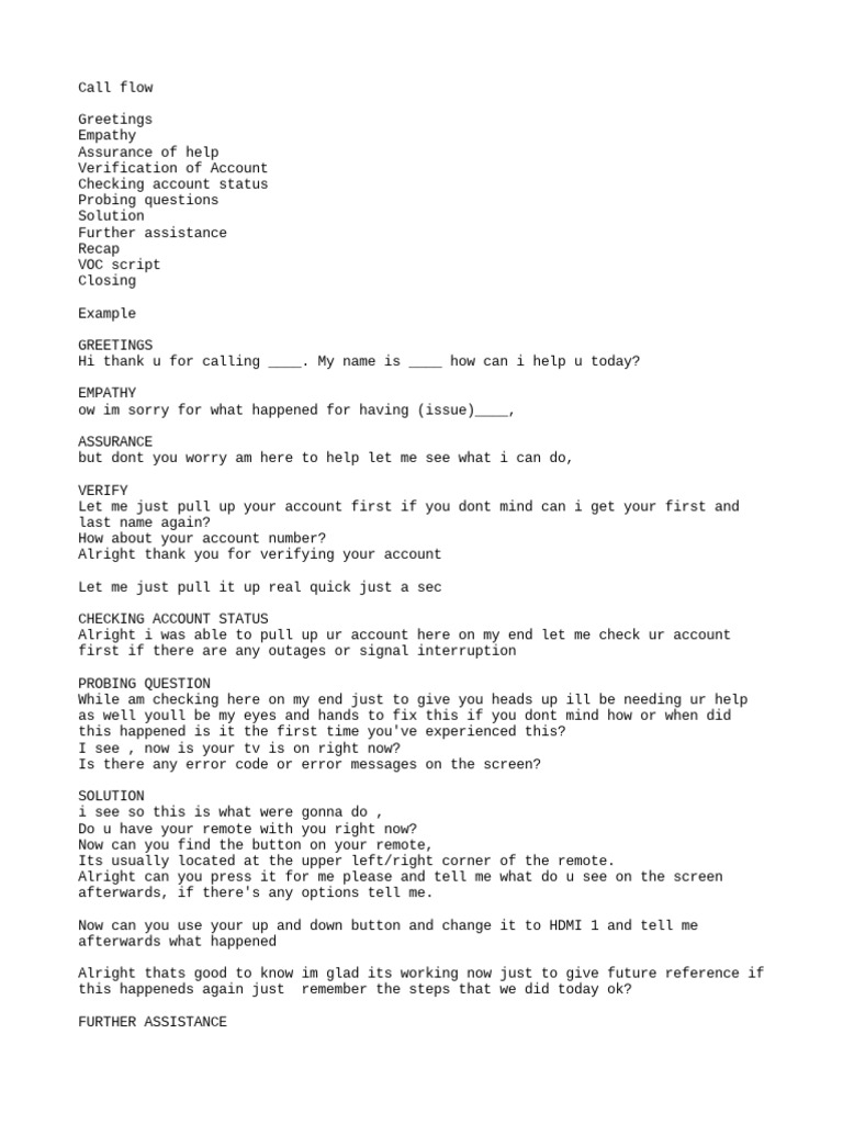 Customer Service Call Flow Script | PDF