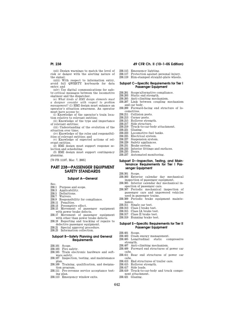 Fire Protection 49 CFR Part 238 - Oct - 2005 | PDF