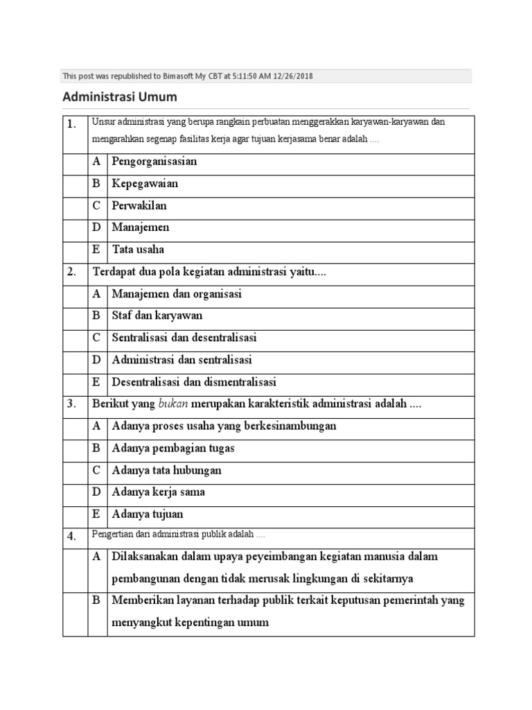 Soal Administrasi Umum dan Manajemen | PDF | Karier & Perkembangan