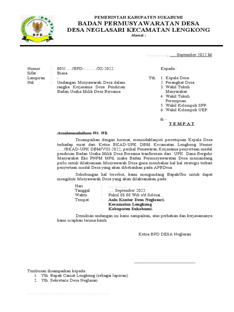 UNDANGAN Musdes - BPD - LKG | PDF