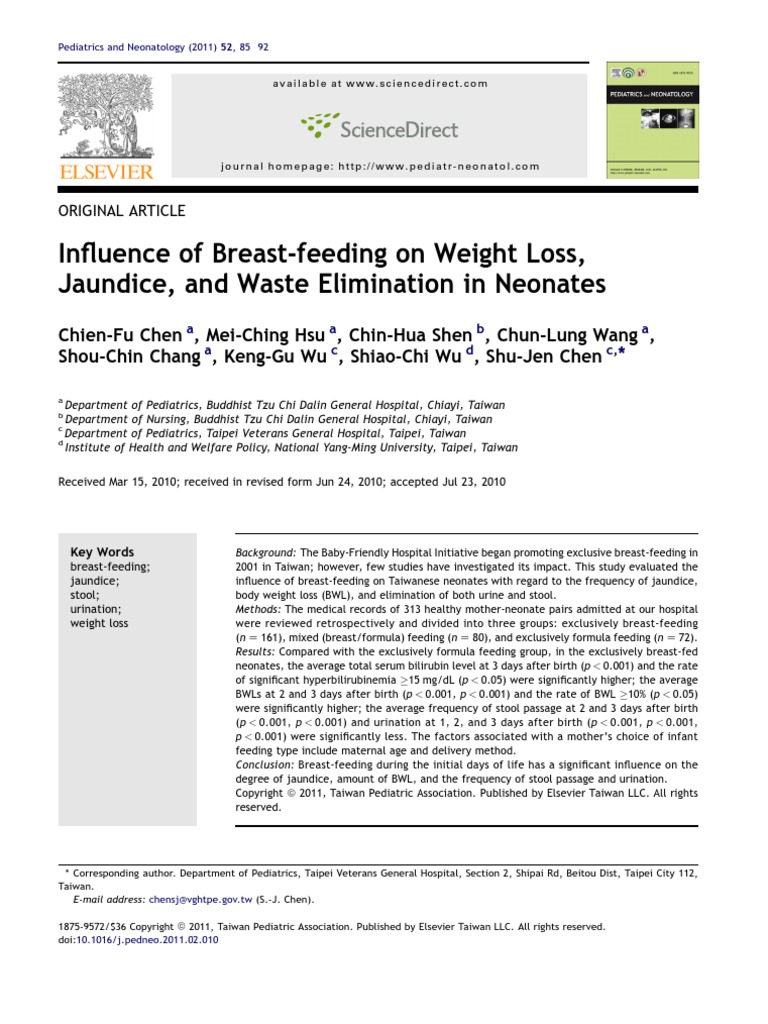 Influence of Breast-Feeding On Weight Loss, Jaundice, and Waste ...
