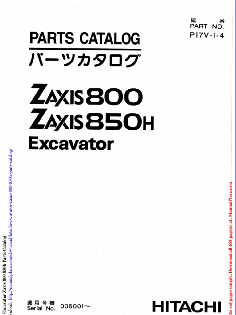 Hitachi Excavator Zaxis 800 850h Parts Catalog | PDF | Home & Garden
