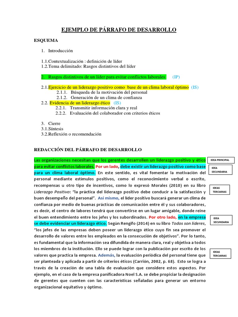 Ejemplo de párrafo de desarrollo | PDF | Liderazgo | Motivación