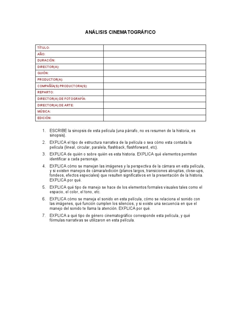 GUÍA Análisis Cinematográfico | PDF