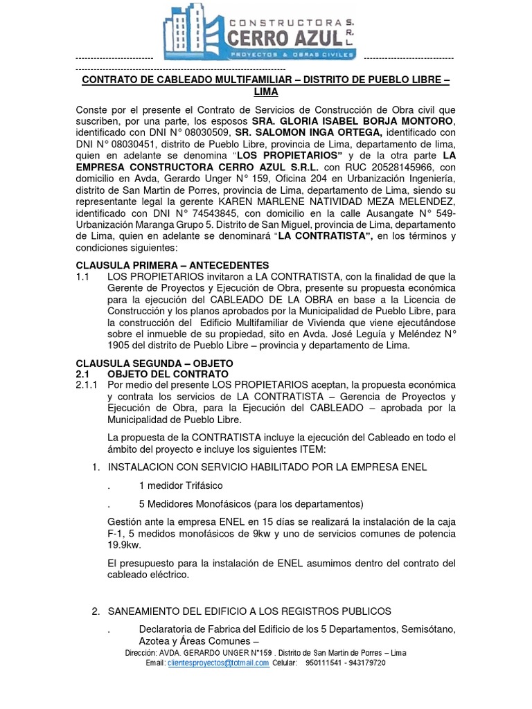 Contrato Cableado - Abril 2023 Actualizado | PDF