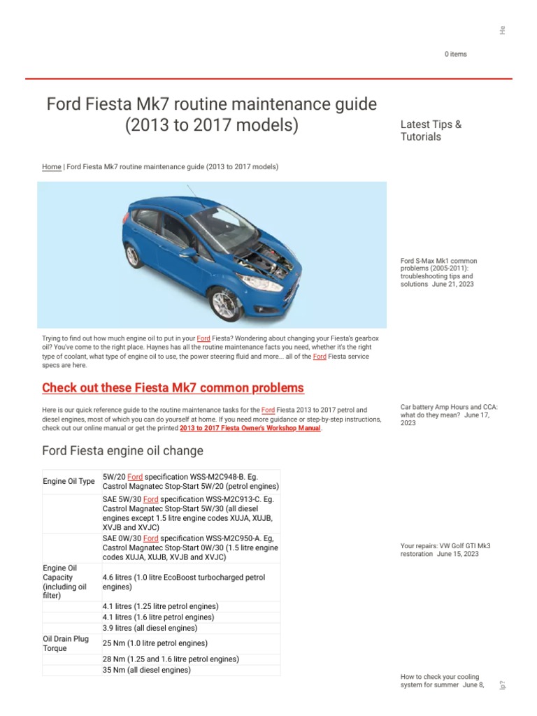 Ford Fiesta Mk7 Routine Maintenance Guide (2013 To 2017 Models ...