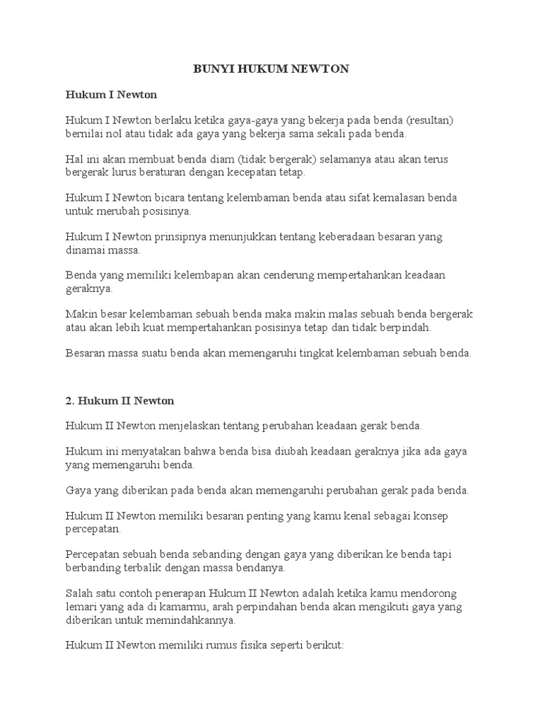 Bunyi Hukum Newton | PDF | Sains & Matematika