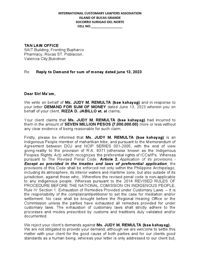 REPLY From ICCs/IPs Sample | PDF | Law
