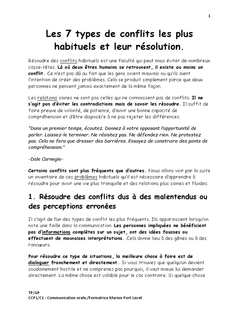 Les 7 Types de Conflits Les Plus Habituels Et Leur Résolution | PDF ...